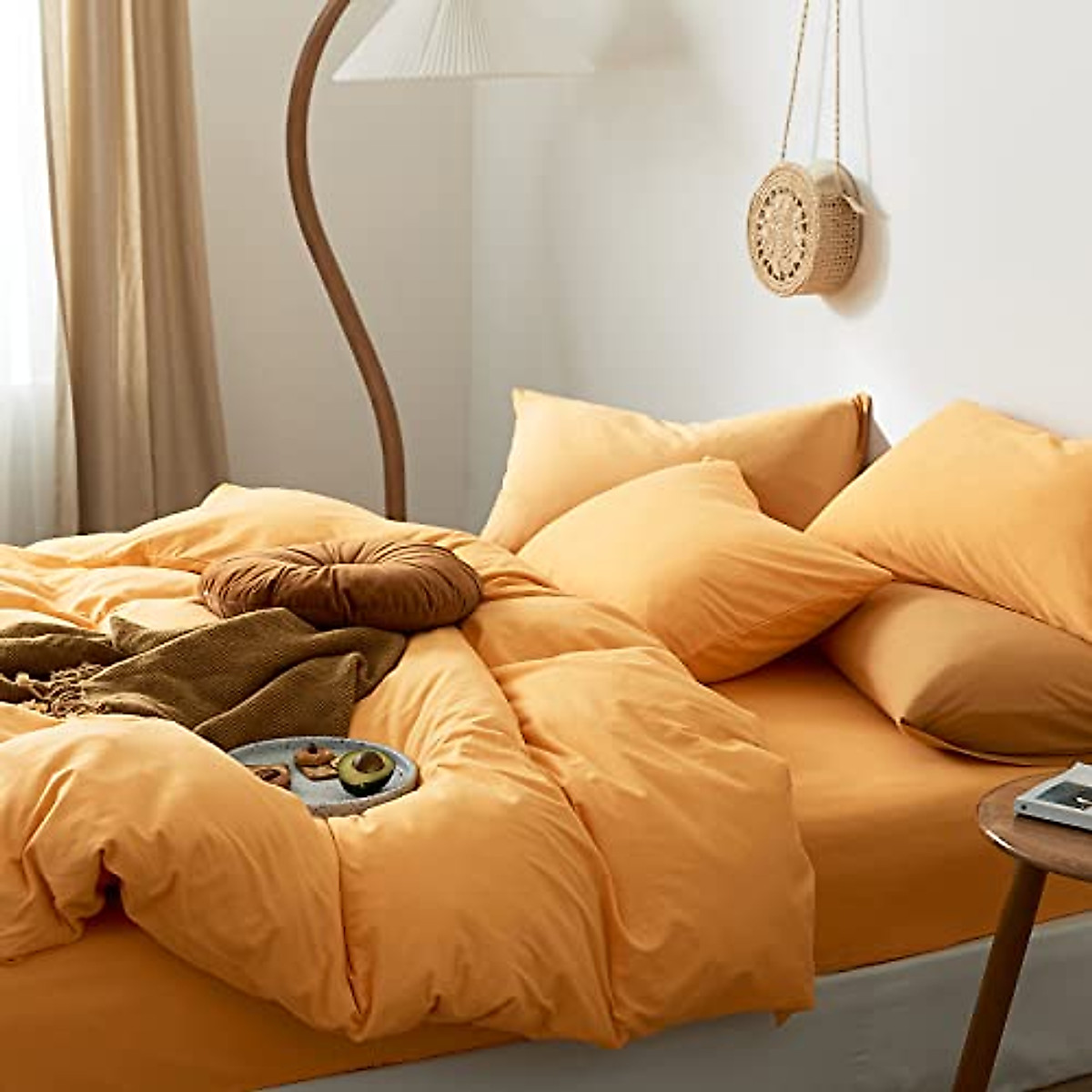 mixinni Tangerine Jersey Knitted Duvet Cover 3 Pieces Organge Soft Bedding Set with Zipper Closure Perfect for Him and Her, Easy Care, Soft and Breathable-(3pcs, King Size)