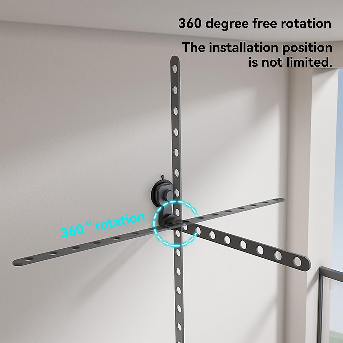 hreyfull Wall Mounted Clothes Drying Rack, Folding Laundry Hanger Dryer Rack with Suction Cup, Space Saver 360° Retractable Drying Racks for Laundry, Balcony, Bedroom (Black)