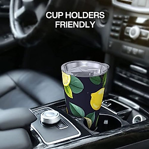 Lemon fruit Tumbler with Lid and Straw 20oz Stainless Steel Car Cup for Hot and Cold Drinks, Double Wall Insulated Travel Coffee Mug Reusable Drink Thermos Cup Birthday Gifts
