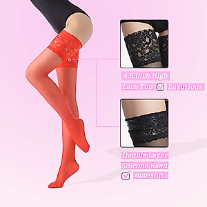 G&Y Thigh High Stockings with Silicone - 15D Sheer Lace Top Nylon Stay Up Pantyhose for Women