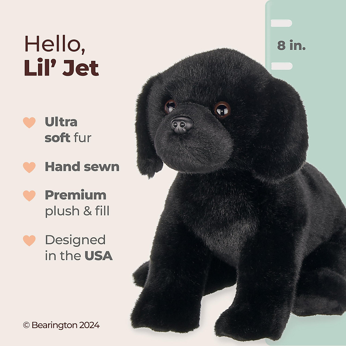 Bearington Collection Lil' Jet The Labrador Retriever, 8 Inch Black Lab Stuffed Animal