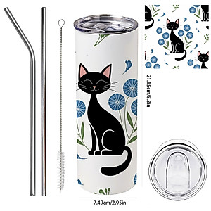 Medpol Cute black cat tumbler with lid and straw 20 oz insulated tumbler cups Cute black cat insulated travel coffee mugs for women cute sippy cups stainless insulated travel cups