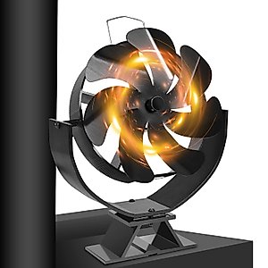 Holldoor Wood Stove Fan, Heat Powered with 3 Speeds, Black, Modern Style, Silent, Floor Mount, Metal, Painted or Powder Coated Finish, Includes Remote, Ideal for Wood Stoves, Air Circulation