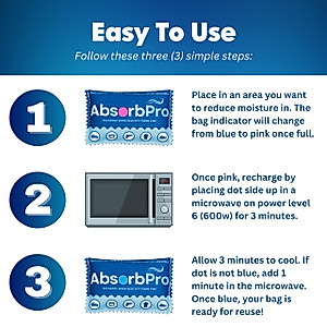 Absorb Pro Rechargeable Dehumidifier Bag 3-Pack - 100g Reusable Moisture Absorbers - Silica Gel Packets for Bins, Totes, Gun Safe, Food Storage, Clothes, Cars, and Boats