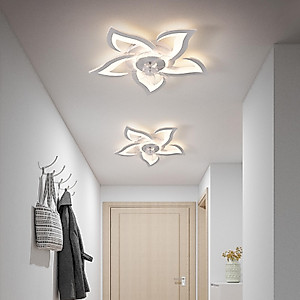 ZHMDJDSH 26" Geometric Ceiling Fan with Light Remote Control, 6 Speeds 3 Colors, White Low Profile Flush Mount Ceiling Light for Kitchen Bedroom Living Room