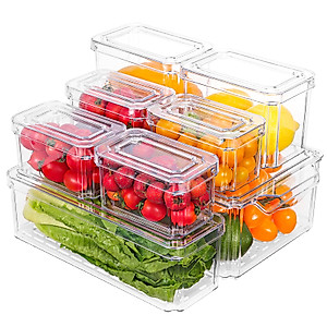 Moretoes Set of 10 Fridge Organizer Stackable Refrigerator Organizer Bins with Lids, BPA-Free Plastic Pantry Storage Bins for Fridge Freezer Kitchen Cabinet Pantry
