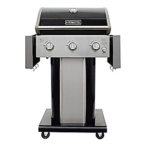 Permasteel 3-Burner Gas Grill | Cast Iron Cooking Grates, Grilling Tools Holder, Foldable Sides, PG-A40301-BK, Pedestal Style, 30000 Total BTUs - Black