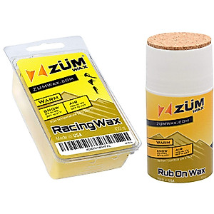 ZUMWax Ski/Snowboard/Nordic/Cross-Country Racing Wax Bundle - Warm Temperature Iron ON & RUB ON Waxes