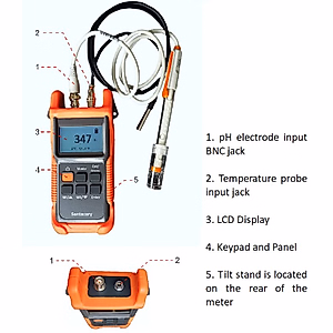 pH Meter, 0.01 pH Accuracy, 0-14.00 pH Measuring Range, 1 to 3 Points Calibration for Precise pH Measurement, Portable
