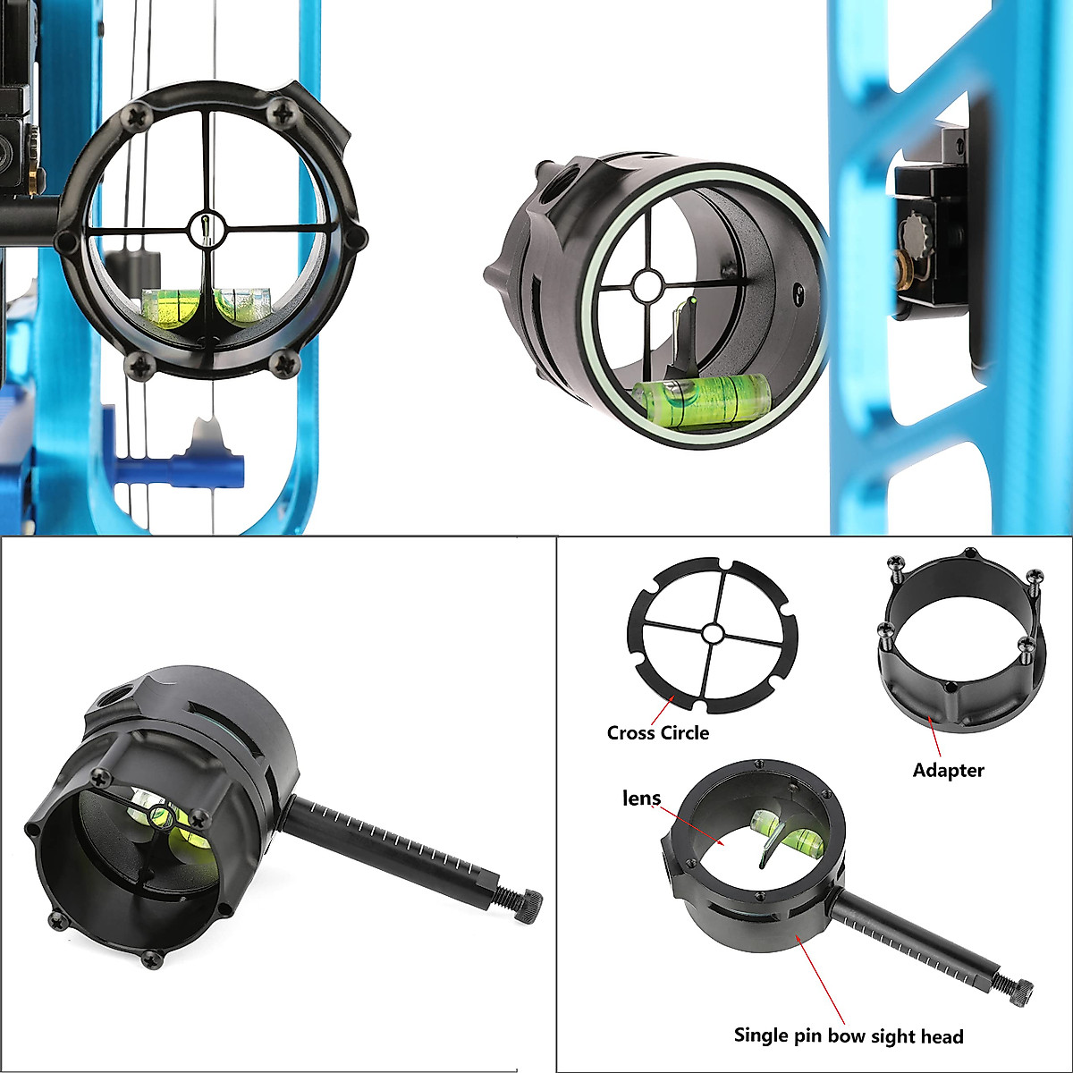 Single Pin Bow Sight Compound Bow Sights with 4X 6X 8X Lens 1 Pin Bow Sight Archery Hunting Sighting Suitable for Right-Handed Archers (8X Lens Bow Sight)
