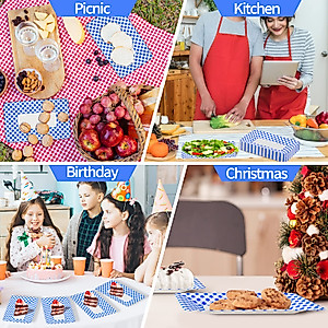 DYLIVeS Blue and White Buffalo Plaid Plates, 9.1 x 5.7 Inch Blue Checkered Disposable Paper Food Trays for Dessert Appetizers Snack Hotdog Rectangular Platters for Picnic, Graduation Party, 50 Pcs