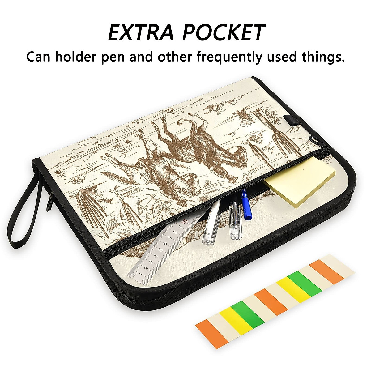 Kcldeci Expanding File Folder 13 Pocket American Wild Western Desert Cowboy Accordion File Folder Document Organizer Expanding Zip File Folder with Zipper Closure Letter A4 Paper Document Accordion Fo