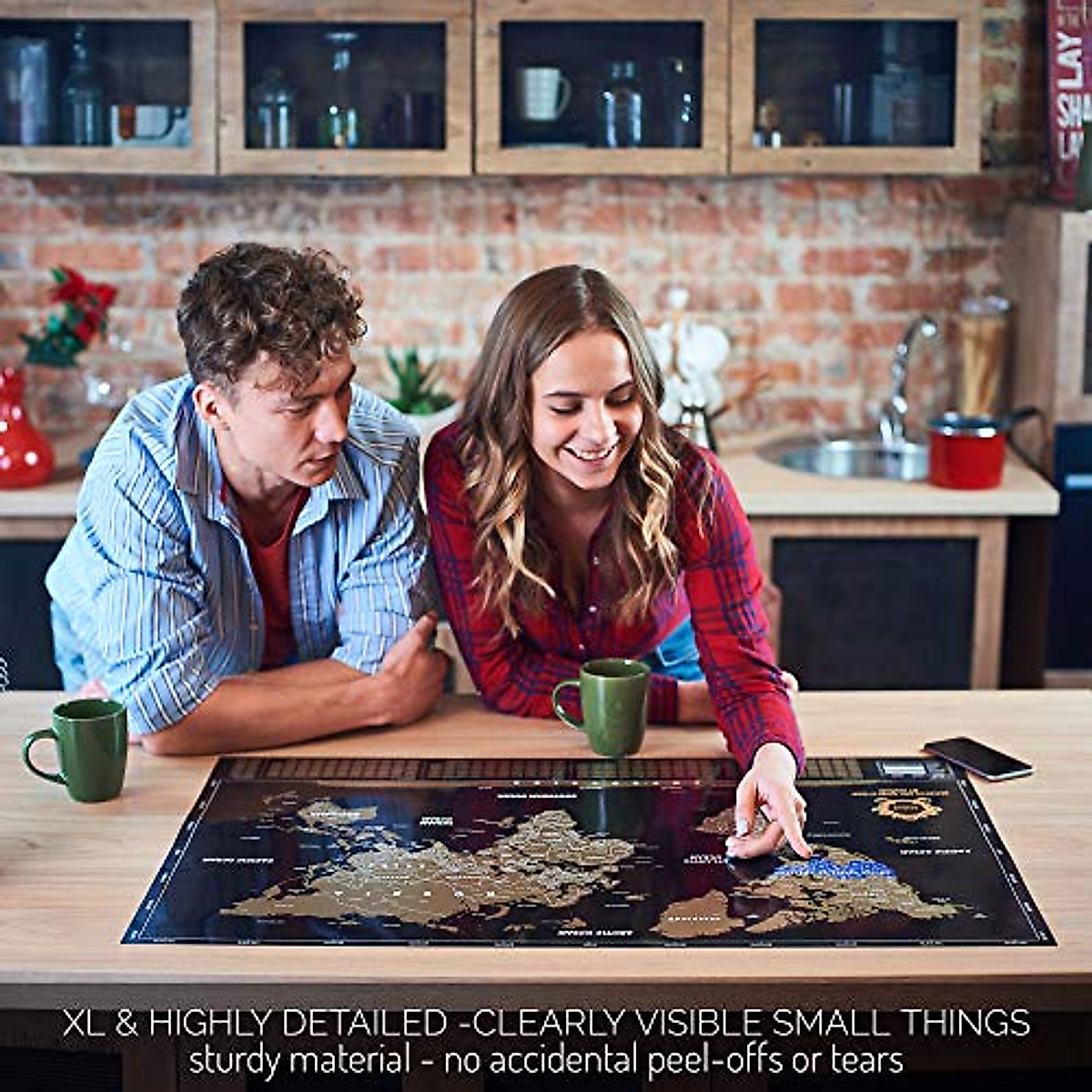 Scratch Off World Map - Extra Large - Black and Gold Scratchable World Map Poster - Best Travel World Map Gift - All Accessories - Premium Detailed Scratch Off Map of The World - for Globetrotters