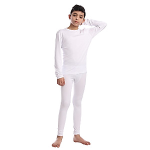 CVVTEE Boys Athletic Base Layer Compression Underwear Set 2pcs Thermal Long John for Kids (10(Height:51.18"-55.12"), White)