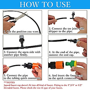 Drip Irrigation System Kit with 16ft Dripping Hose, 1/2, 3/4,1 inch Faucet Connections, 9 Sprinkler Heads, Japard Automatic Watering System for Small Garden, Plant