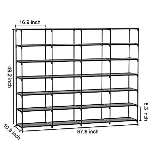 MADSOUKY Large Shoe Rack 4 Row 7 Tier Stackable Storage Organizer Shelf Cabinet 56-70 Pairs Sneaker Boots Sturdy Shoes Holder Cubby with Plastic Sheets for Entryway Closet Garage