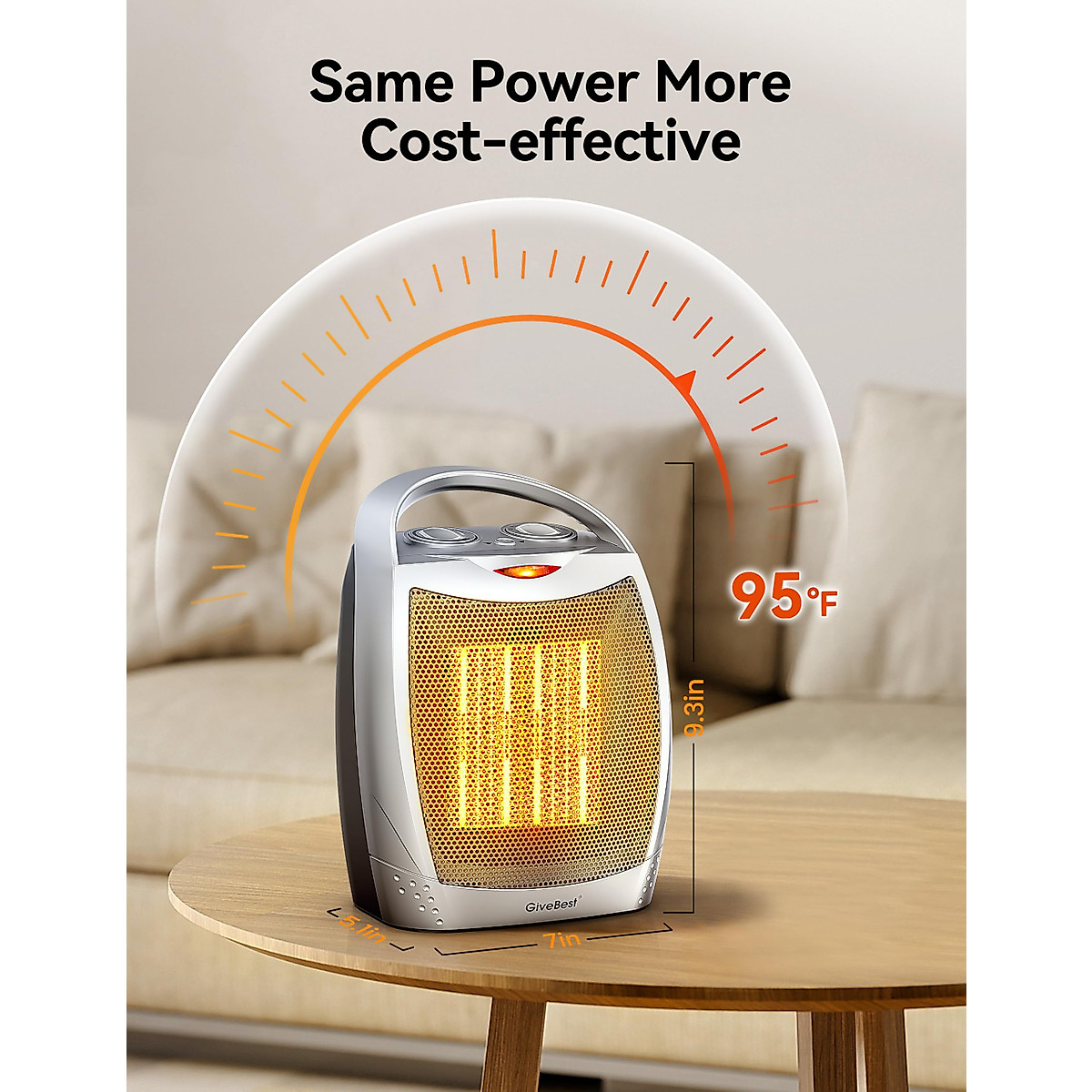 Portable Electric Space Heater with Thermostat, 1500W/750W Safe and Quiet Ceramic Heater Fan, Heat Up 200 Square Feet for Office Room Desk Indoor Use