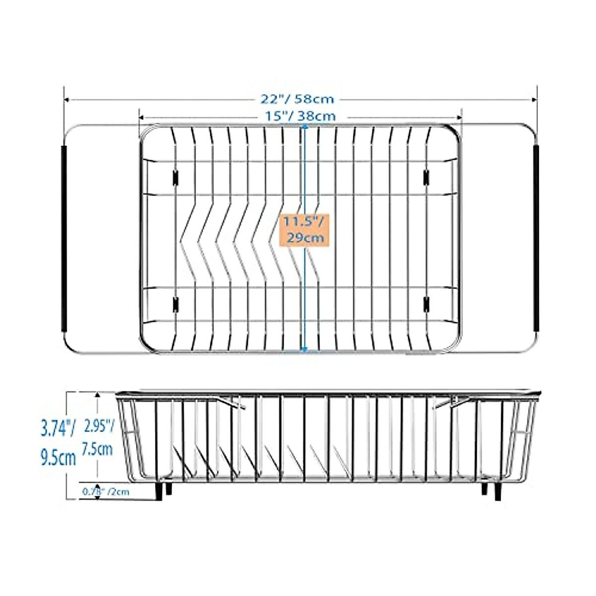 SANNO Dish Drying Rack, Expandable Dish Drainer Over Sink Kitchen Sink Grate Sink Protector for Kitchen Organization Stainless Steel