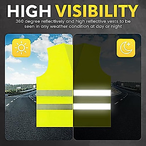 PeerBasics Safety Vests 10 Pack - Yellow Reflective High Visibility, Hi Vis Silver Strip, Men Women, Work, Cycling, Runner, Surveyor, Volunteer, Crossing Guard, Road, Construction, Neon (Mesh, 10)