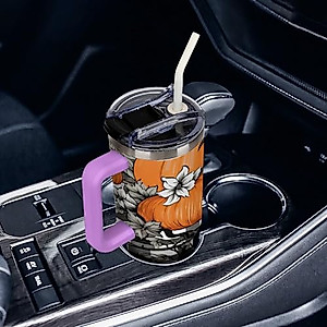 Pumpkins And Checkered 40 Oz Car Cup Stainless Steel Travel Mug Leak-Proof Insulated Tumbler with Handle Violet-style