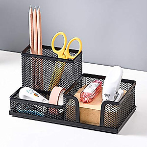 BLACK Metal Mesh 3 Compartment Desk Organizer Pencil Holder