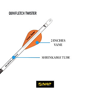 New Archery Products Quikfletch Twister 2" 3-Vane Stabilizing Fletching - WHITE Tube, Orange/White Vanes