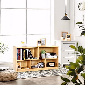 Tangkula 5 Cube Bookcase, 2 Tier Wooden Storage Open Bookshelf, Multipurpose Display Storage Cabinet for Living Room, Bedroom, Hallway, Kid's Playroom, Reading Nook (Yellow)