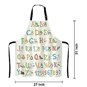 Lefolen Alphabet with Cartoon Animals Bib Apron with Adjustable Neck for Men Women,Suitable for Home Kitchen Cooking Waitress Chef Grill Bistro Baking Apron