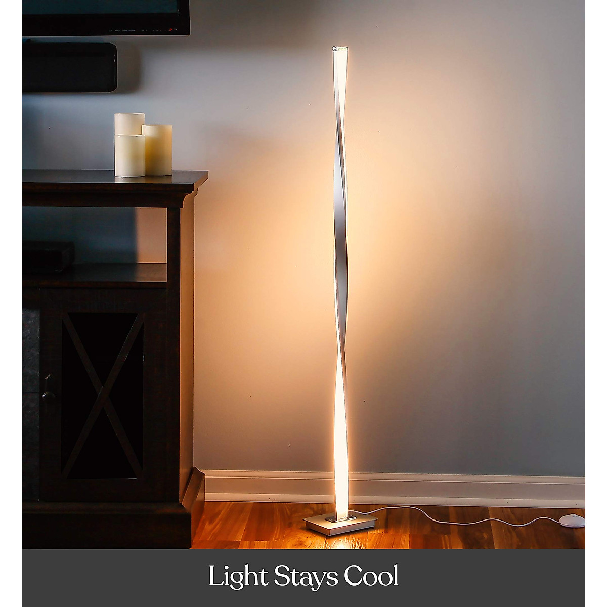 Brightech Helix LED Floor lamp, Bright Floor Lamp for Living Rooms & Bedrooms, 48" Tall Pole Lamp, Dimmable Standing Lamp - Platinum Silver