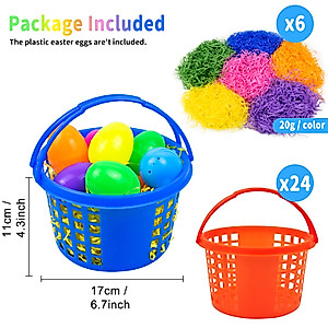 Evoio Easter Baskets, 24 Pack Plastic Easter Baskets Bulk for Egg Hunts Set, Easter Bucket Bags with 120g Easter Grass for Toddler Classroom Collecting Easter Eggs Party Favor