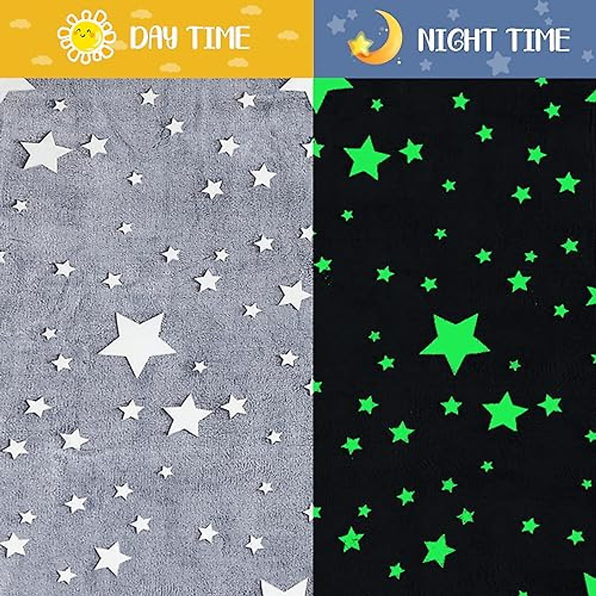 Glow in The Dark Throw Blanket Christmas Birthday Gifts for Kids, Flannel Fleece Blanket Soft Warm Cozy Kids Blanket for Boys Girls, 47 x 59 Inches (Moon, Star,4 Pieces)