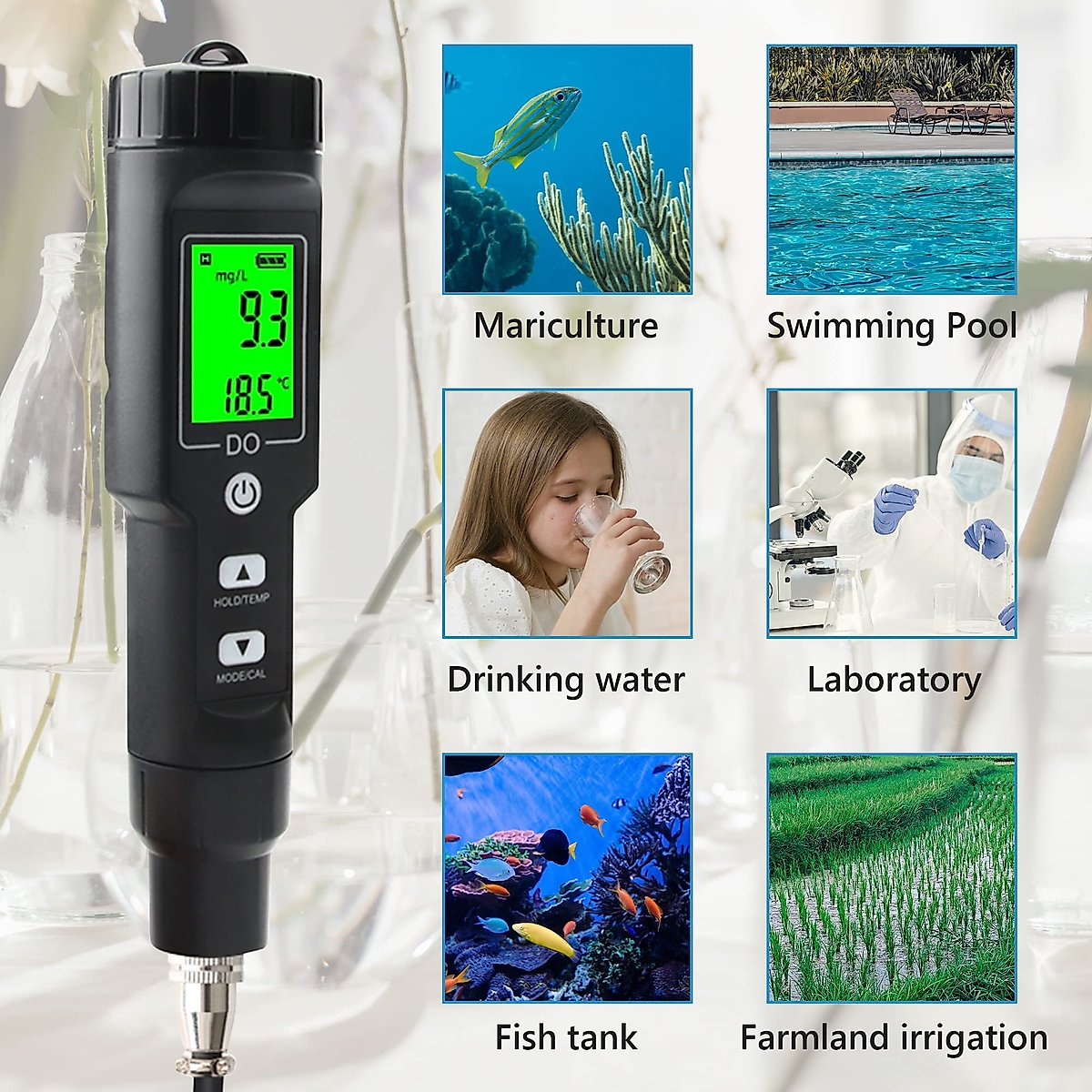 Rowyet Dissolved Oxygen Meter with ATC,Portable Dissolved Oxygen Test Kit Range 0.0-40mg/L,DO Meter with Electrode Filling Fluid,Water Test Kit for Swimming Pools,Aquarium,Fish Pond.