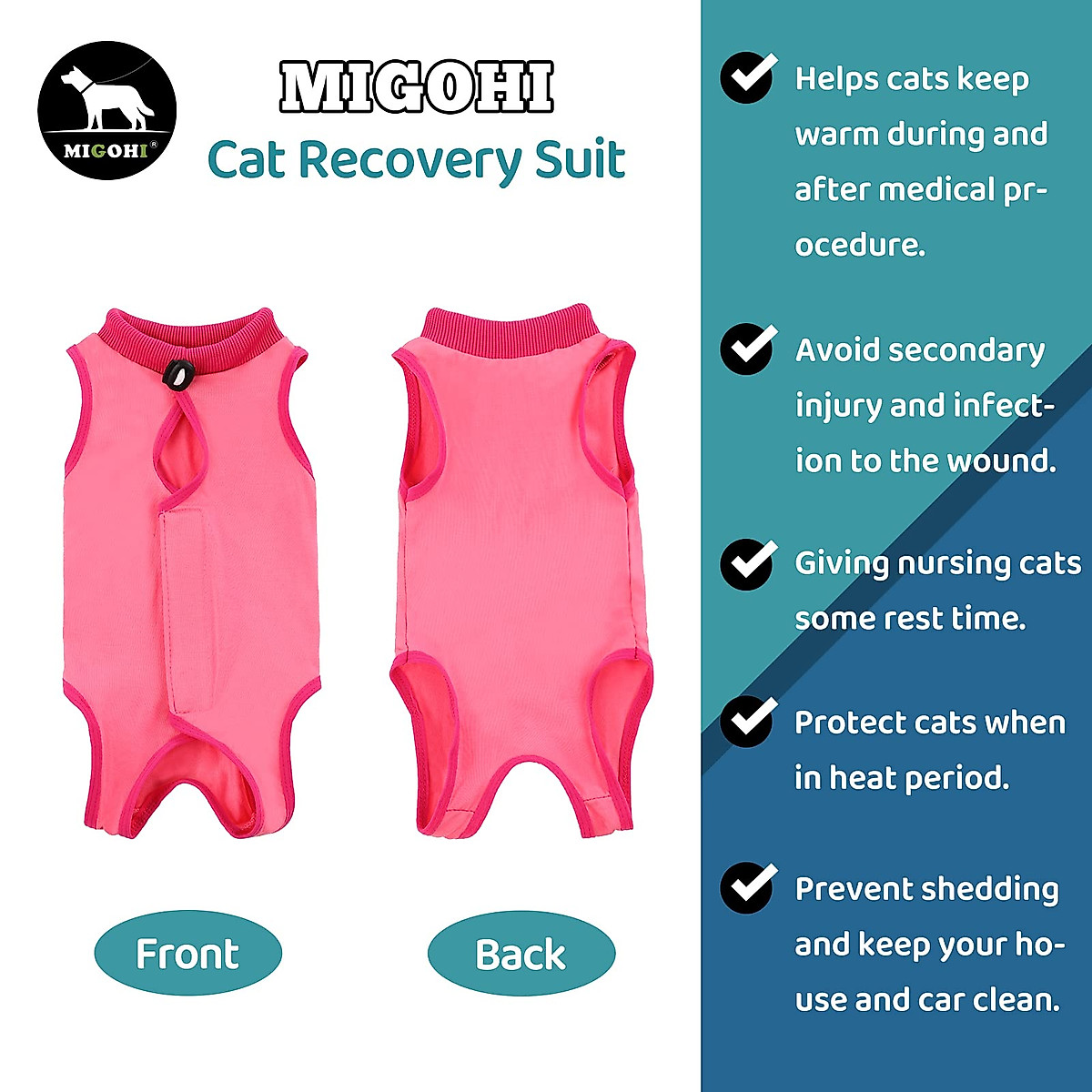 MIGOHI Cat Recovery Suit, Surgical Recovery Suit for Cat Anti-Licking, Cat Body Suit Post Surgery for Abdominal Wounds Skin Diseases, E-Collar Alternative Kitten Onesie for Female, Hot Pink S