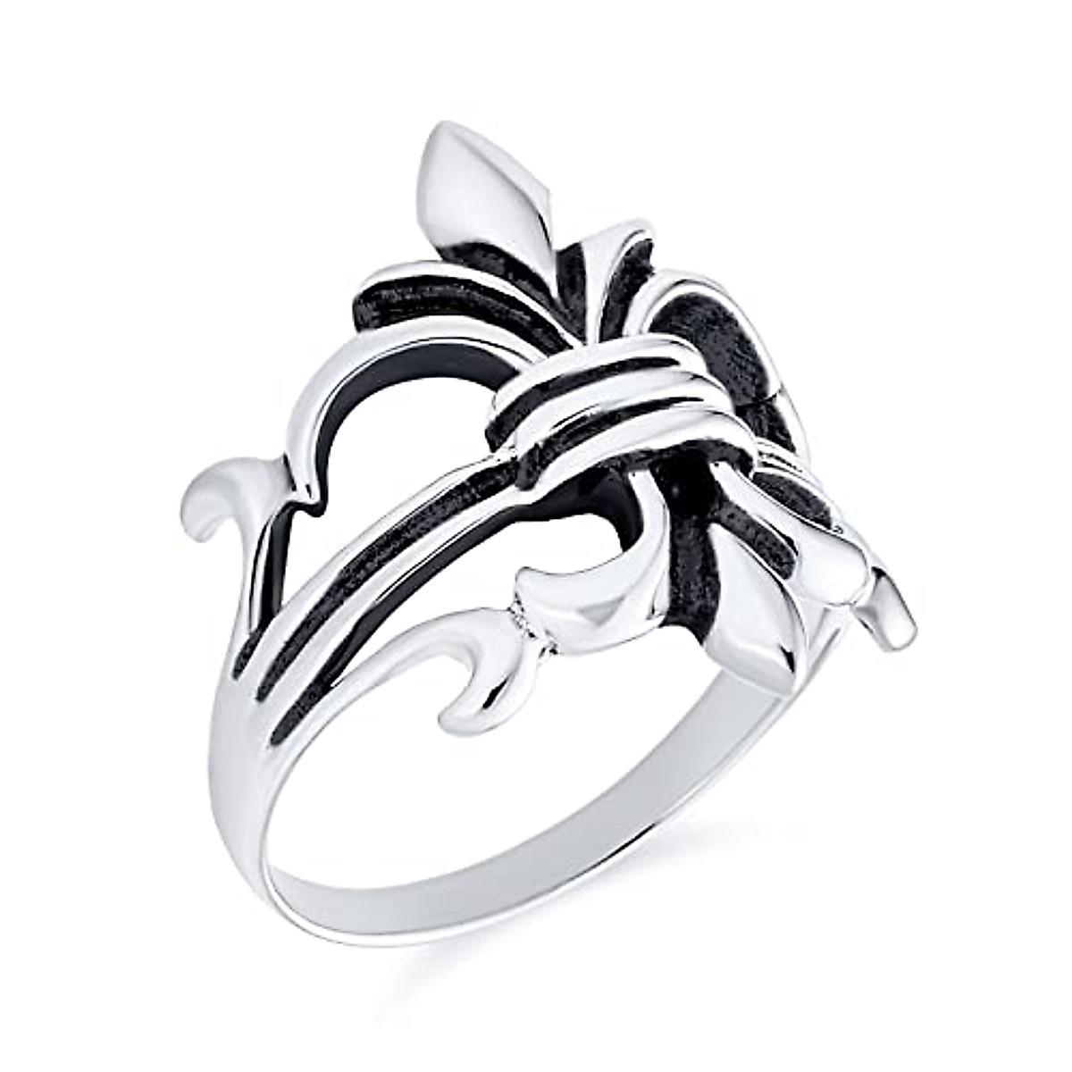 Bling Jewelry Antique Style Religious Fleur De Lis Ring For Women For Men Oxidized .925 Sterling Silver