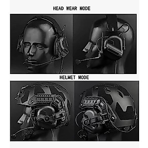 Hdlsina Tactical Shooting Headset + with U94 PTT 2pin with ARC Rail Adapter Noise Reduction & Sound Pickup Ear Protection (Tan)