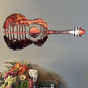QZFSL 39' Music Guitar Metal Wall Art Decor Iron Guitar Custom Sunset Sign for Music Lovers Gift Musician for Home Bedroom Living Room Garden (Orange)