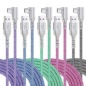 USB C Cable [5-Pack 10ft],Pofesun Right Angle USB Type C Cable Braided USB C Fast Charger Cable Charging Cord Compatible Samsung Galaxy S22+Ultra S21 S20 S10 S9 S8 Plus Note 20 10 9 8,Moto G7 G8