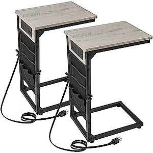AMHANCIBLE C Table,Set of 2, C Shaped Side Table for Living Room,Couch Tables That Slide Under with Charging Station,C Table End Table for Couch Grey HET04CGY