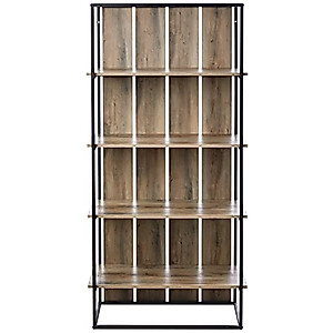 Walker Edison Evangeline Modern Farmhouse Metal and Wood 4 shelves Bookshelf, 64 Inch, Grey Wash