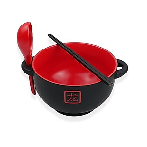 Red Dragon Large Ramen Bowl Set with Chopsticks & Soup Spoon - Microwavable & Durable Ceramic Ramen Bowl and Spoon Set for Noodles, Pho Bowls, Soup, Ramen, Udon, Miso, Thai, Curry & Soba (23 Ounce)