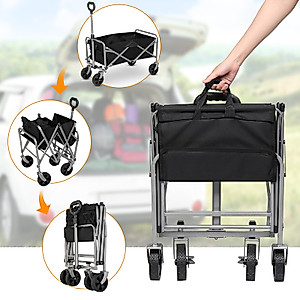 Collapsible Folding Wagon,Outdoor Utility Wagon with 220lbs Weight Capacity,Heavy Duty Garden Cart Beach Wagon Grocery Wagon with All-Terrain Wheels for Beach,Sports,Shopping,Camping