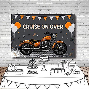 MEHOFOND Motorcycle Boy Birthday Party Backdrop Props Boy Happy 1st Birthday Cruise On Over Ride Photography Orange Silver Balloons Background Photo Banner for Cake Table Supplies 7x5ft