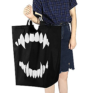 WELLDAY Laundry Hamper with Handle Vampire Teeth Laundry Baskets Foldable Dirty Clothes Basket Large Storage Laundry Organizer