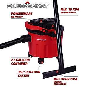 PowerSmart Cordless Shop Vac Wet and Dry, 20V 4.0Ah Battery and Charger, 2.6 Gallon Wet Dry Shop Vacuum Cleaner with Blower Function
