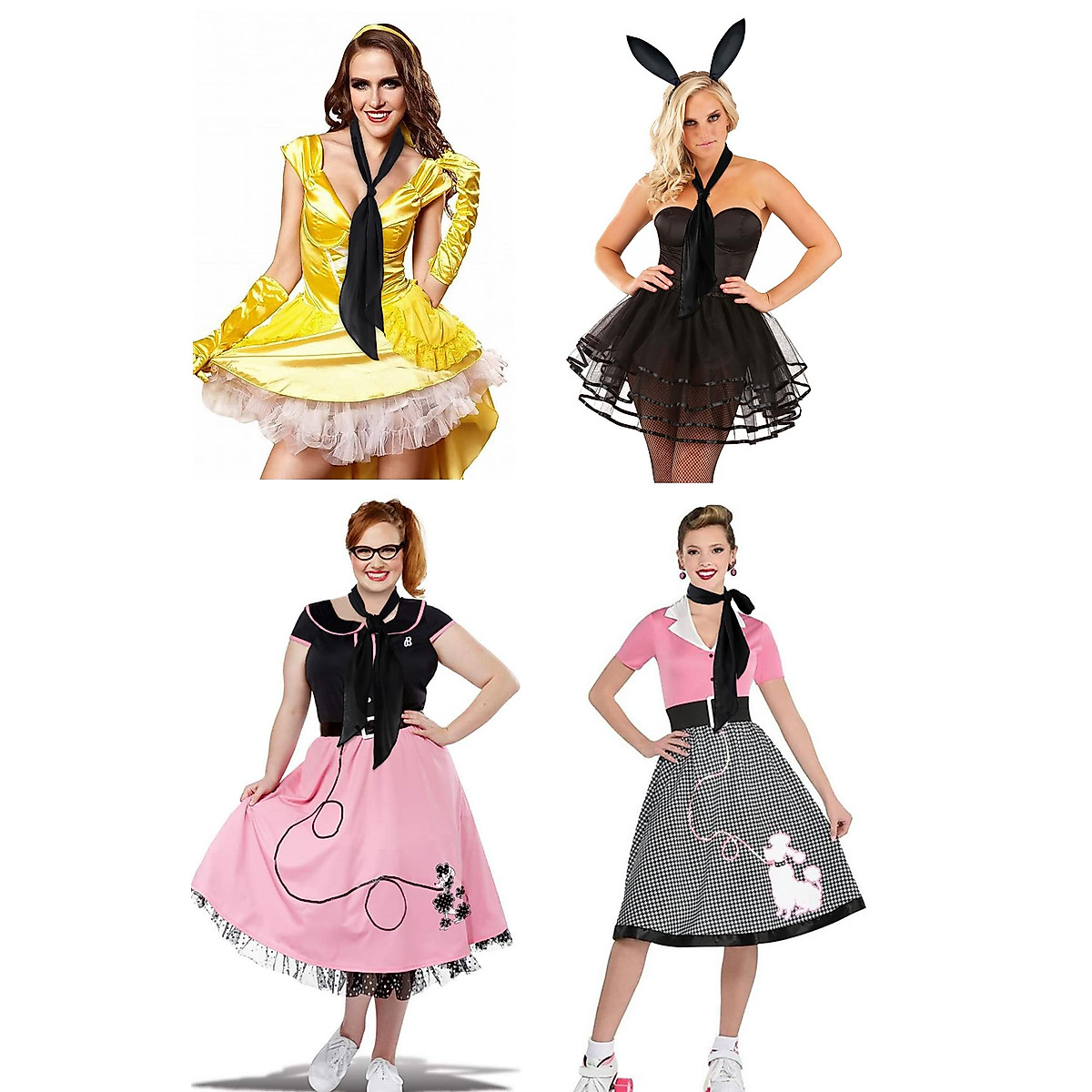 GERINLY Solid Color Long Neckerchief Pure Skinny Scarf Necktie for 50's Costume Party Black Silk Scarf Belts for Hair (Black)