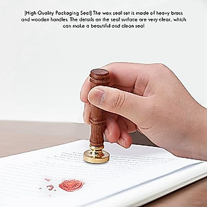 Yuyosunb Wax Seal Stamp Set, 6Pcs Sealing Wax Stamps Copper Seals with 2Pcs Wooden Hilt, Vintage Retro Classical Initial Seal Wax Stamp Kit