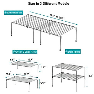 iPEGTOP Set of 2 Stackable Freezer Cabinet Storage Shelf Rack, Rustproof Steel Metal Frame Kitchen Organizer Space Saver for Cabinet Pantry Shelves Counter, Chrome