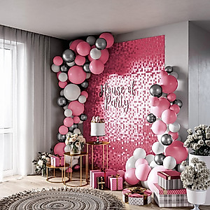 HOUSE OF PARTY Pink Shimmer Wall Backdrop Panels - 24 Pcs | Valentine's Day Square Sequin Backdrop, Shimmer Backdrop for Birthday, Wedding, Baby Shower, Bachelorette Party & Valentines Day Decorations