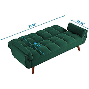 Modern Convertible Tufted Linen Upholstered Futon Sofa Daybed W/2 Pillows, Overstuffed Loveseat Sofa&Couch Comfy Nap Sleeper Couch Bed for Home Office Apartment Living Space Guest Room Furniture Sets