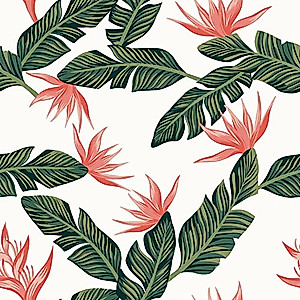 WESTICK Floral Peel and Stick Wallpaper Removable Vintage Wallpapers Tropical Botanical Wall Paper Peel and Stick Floral Contact Paper for Bathroom Bedroom Walls Cabinets 17.5 x 118 in